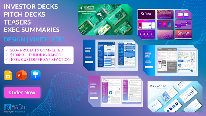 Design investor ready teaser, investor deck, pitch deck, exec summary ...