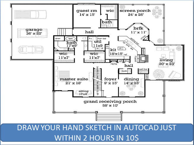 Create professional 2d cad drawing from a hand sketch just in 2 hours ...
