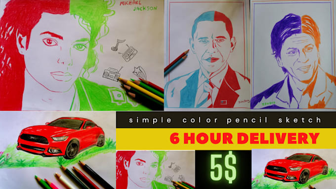 Draw simple color pencil sketch by Isuboy | Fiverr