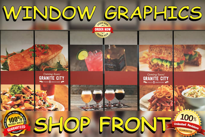 Design attractive shop front, store front window graphics, signage ...