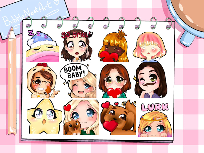 Make cute, custom emotes for streamers by Bubblenestart | Fiverr