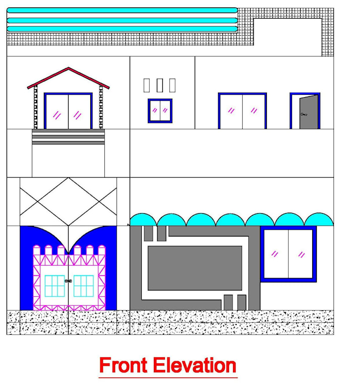 Design front elevation of your house in autocad by Ibrararchitect | Fiverr