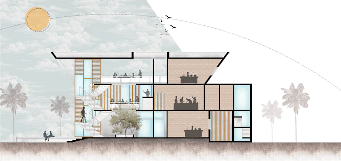 Render architectural plan, elevation, section in photoshop by ...