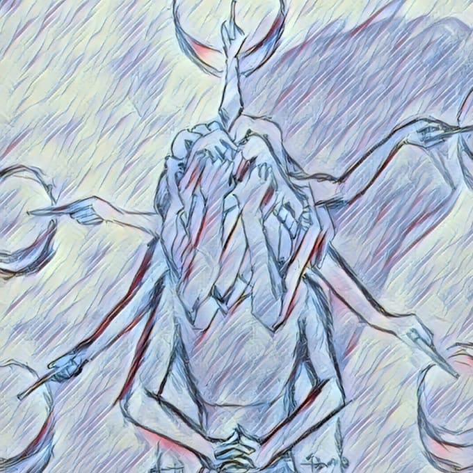 Sketch a surrealist disturbing illustration of figures or scenarios by ...