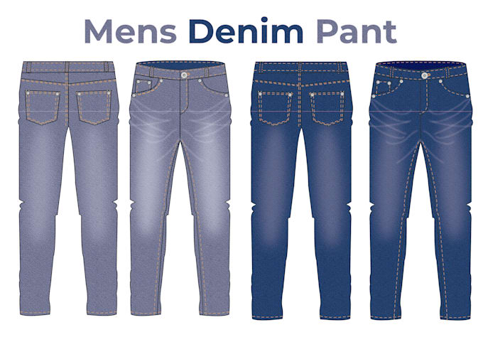 Create fashion design tech pack with technical denim pant, trouser ...