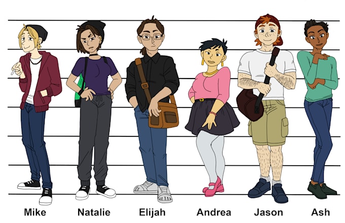 Draw your character line up by Left_to_right | Fiverr