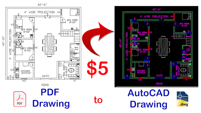Convert pdf, jpg, sketch to dwg autocad files in 1 day by Ayubcad | Fiverr