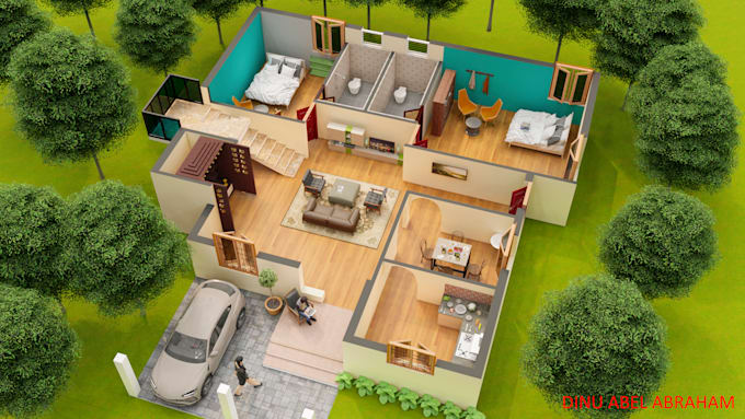 Make isometric 3d render floor plan by Dinuabelabraham | Fiverr