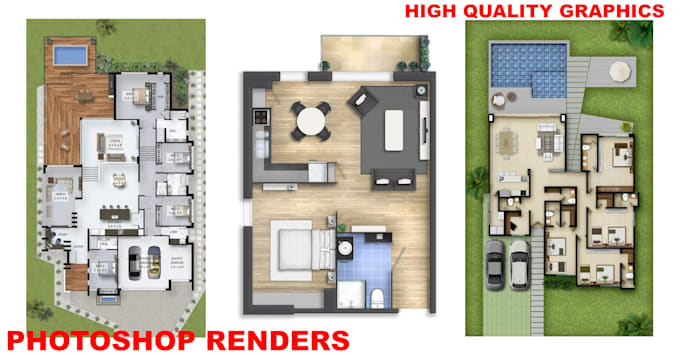 Do 2d architectural autocad floor plan with photoshop rendering by ...