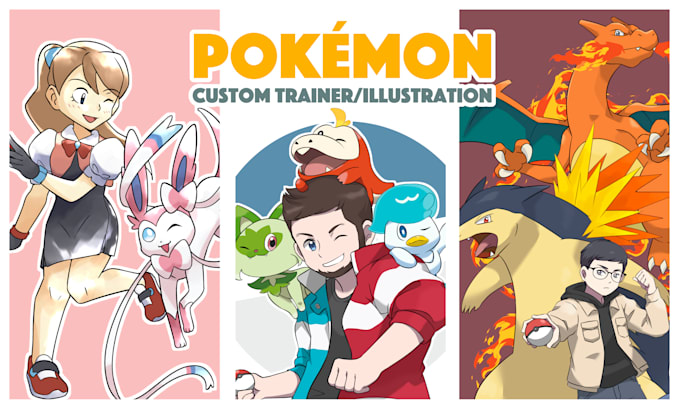 Draw you as a pokemon trainer with your pokemon by Higedre | Fiverr
