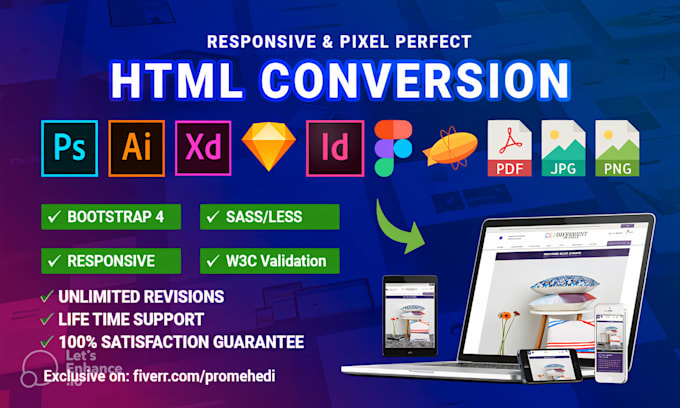 Convert figma, psd, xd, sketch to html css bootstrap js by Mernamamdouh2 | Fiverr