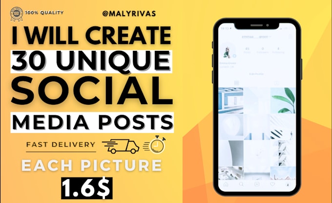 Create 30 unique social media posts designs for whole month by ...
