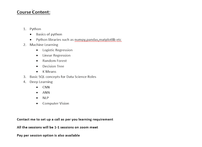 Teach data science and ml using python by Sumit_kumar17 | Fiverr