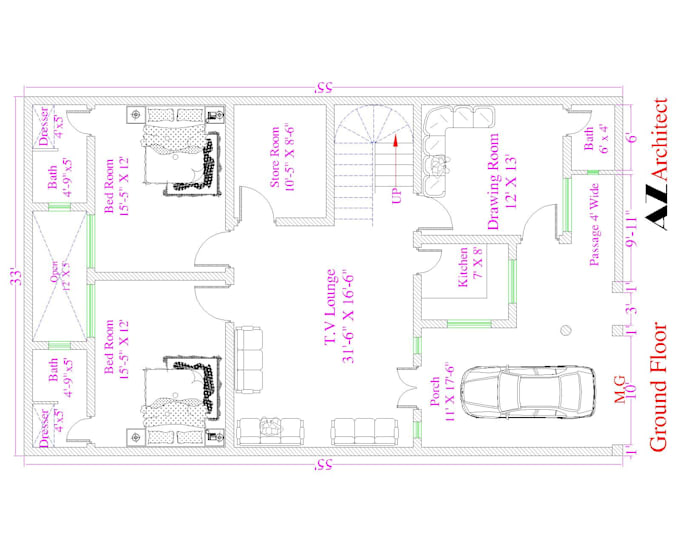 Make 2d building drawing house planing and front elevation plan in auto ...