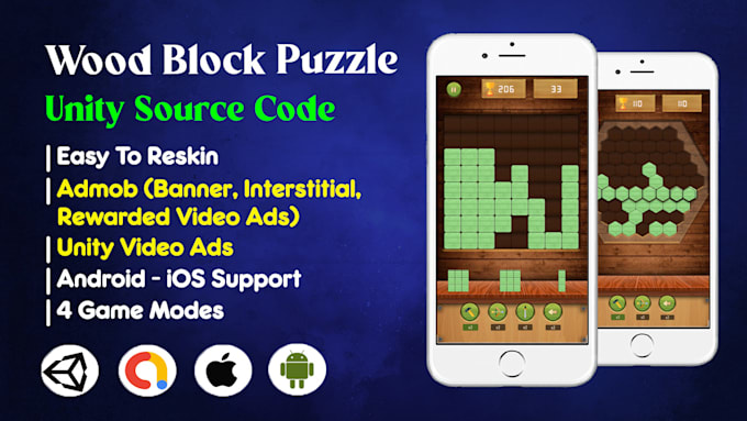 Give wood block puzzle source code with admob and unity ads by ...
