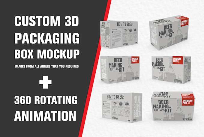 Do 3d box mockup and 360 animation, box design, product packaging ...