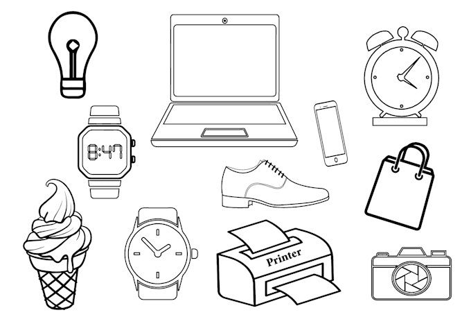 Draw a detailed vector line art illustration of product, diagram or ...