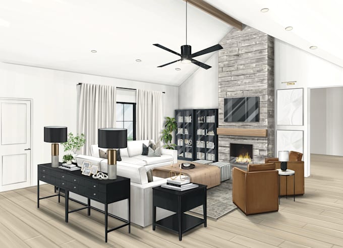 Sketch perspective interior design in procreate app by Kharitoshka | Fiverr