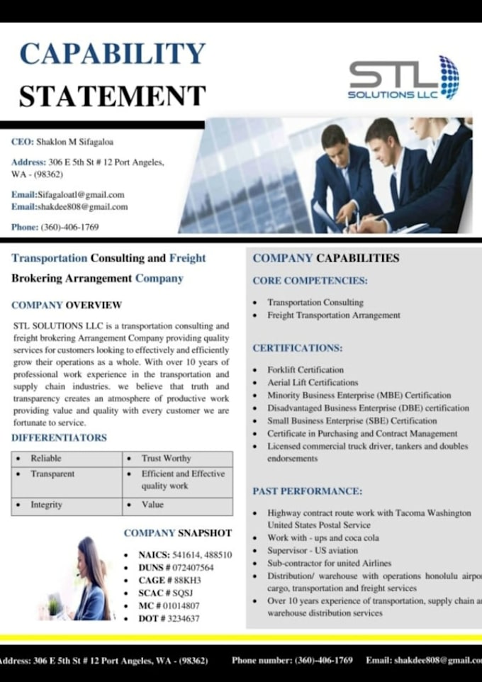 Write and design unique capability statement by Imranalimaitlo | Fiverr