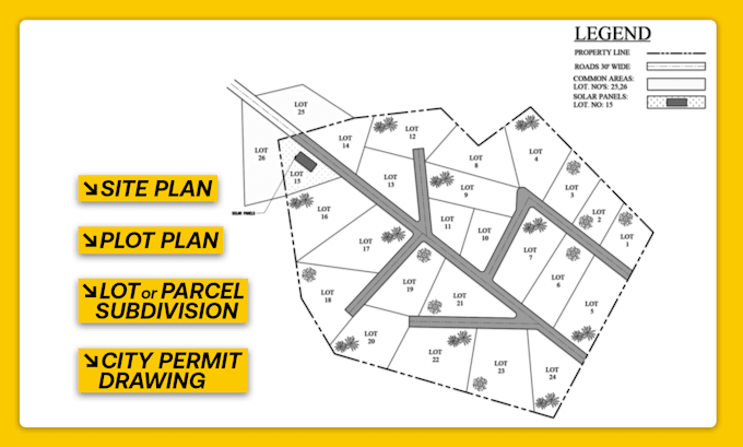 Draft 2d site plan, plot plan, lot subdivision of your property for ...