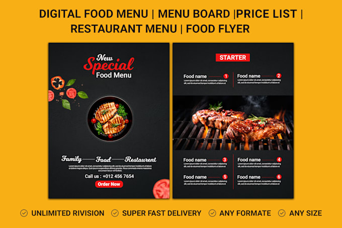 Do digital food menu restaurant bar board screen price list flyer ...