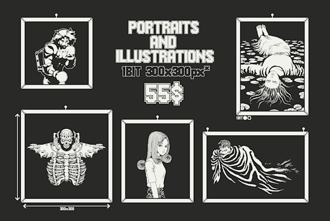 Create 1bit pixel art portraits and illustrations by Justhellygar | Fiverr