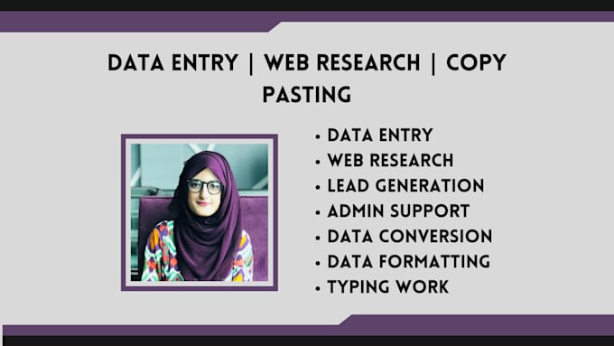 Do perfect data entry, web research and copy pasting by Ridakhawar | Fiverr