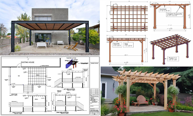 Plano de planta de terraza, porche acristalado y pérgola en autocad.
