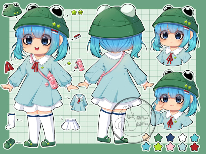 Draw cute chibi character sheet for you by Fycat30 | Fiverr