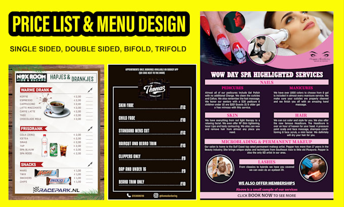 Do price list, rate list, price table and restaurant menu design by ...