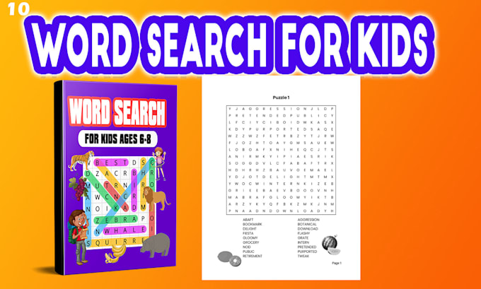 Create a word search kids activity book interior with cover by Kdpgame ...