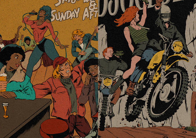 Draw vintage illustration, 70s design and retro comic art by ...