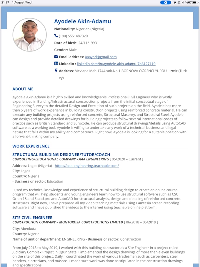 Translate your cv very accurately from turkish to english by ...