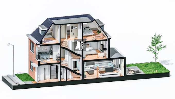 Create a 3d rendered section cut of your building by Wolf_archviz | Fiverr