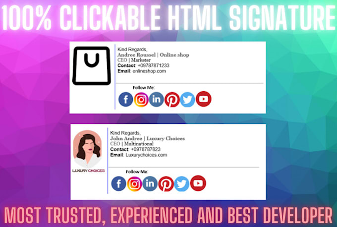 Make modern clickable html email signature by I_am_labeeb | Fiverr