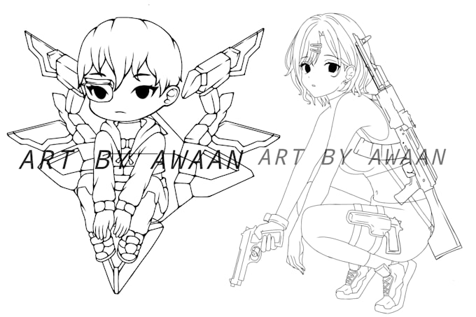 Draw line art character anime and chibi style by Awan2801 | Fiverr