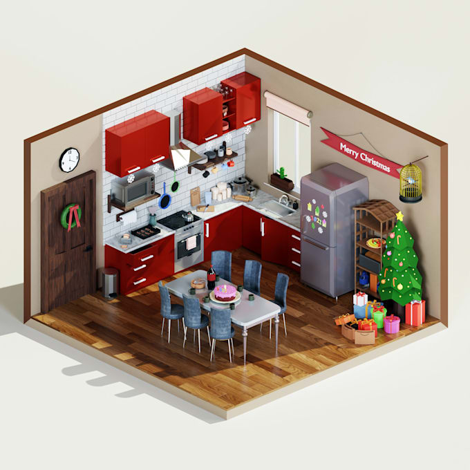 Model 3d isometric room with blender by Numangursoy | Fiverr