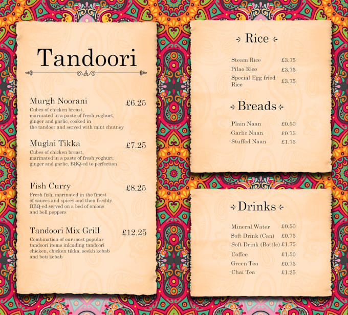 Design traditional indian restaurant menu by Shajeesalman | Fiverr