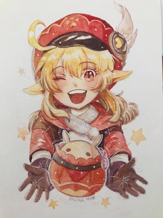 Draw genshin impact portrait on watercolor by Ladyoscar1991 | Fiverr