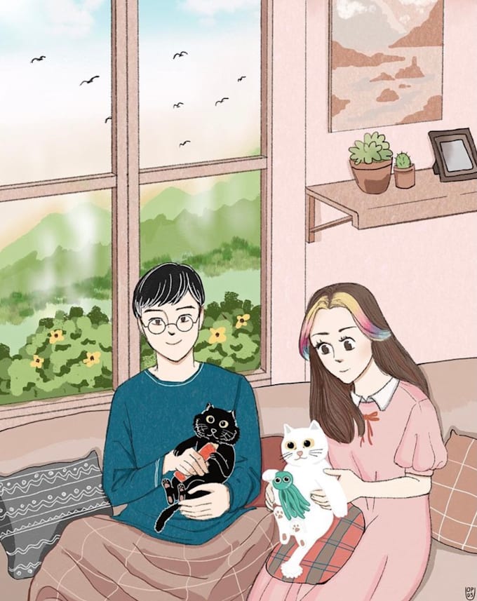 Drawing a cute custom portrait illustration of people or pet by Opelctk ...