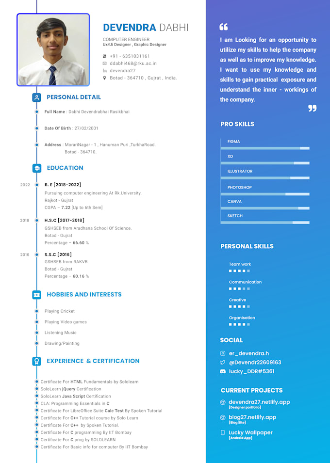 Create amazing resume design by Thedevendra27 | Fiverr Create amazing resume design by Thedevendra27 | Fiverr