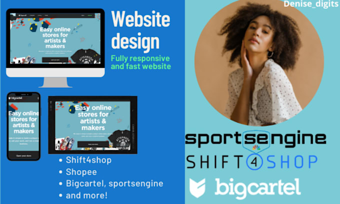 Design sportsengine, shift4shop, shift4shop 3dcart, shopee, big cartel ...
