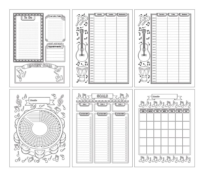 Give printable music power planner adult coloring pages by Digitalweb24 ...