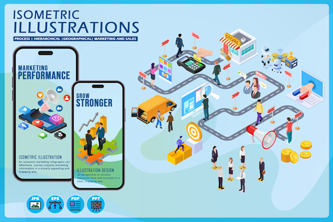 Create flat, 3d vector isometric illustration design for apps and web ...