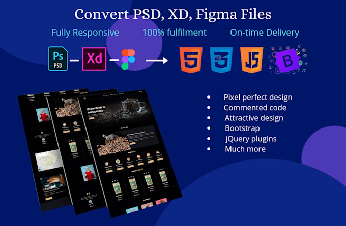 Convert psd to html, xd, figma, sketch to html bootstrap responsive website by Sohanbhuyan | Fiverr