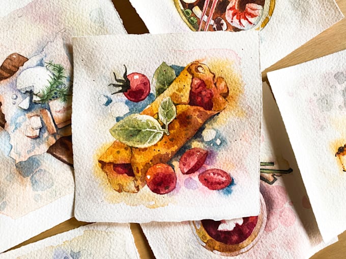 Paint food of your choice with watercolors by Marybrightness | Fiverr