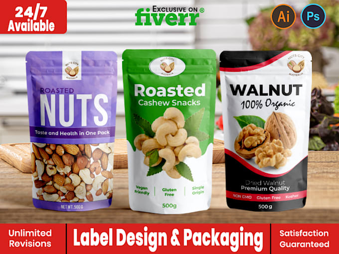 Do professional packaging, pouch, bag, label with mockup by ...