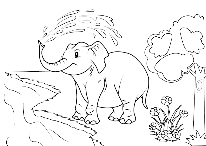 animal drinking water coloring pages