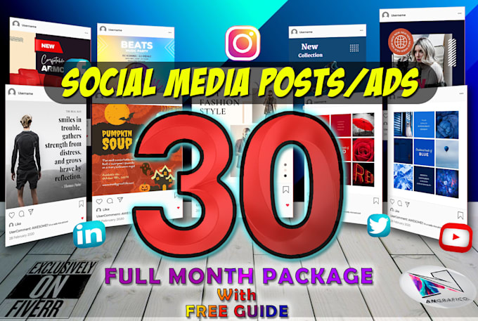 Create 30 unique social media posts designs for 30 days by Angrafico ...