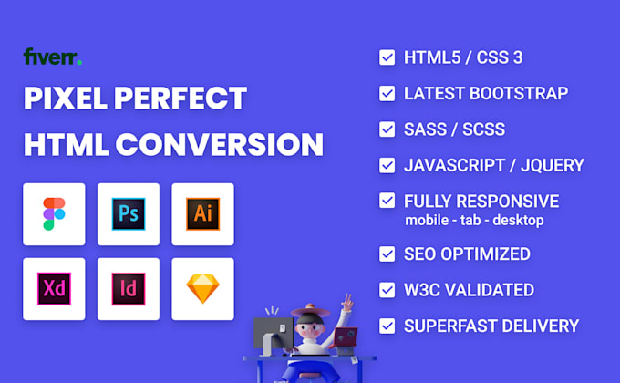 Convert figma to html, sketch to html, psd to html, xd to html css ...